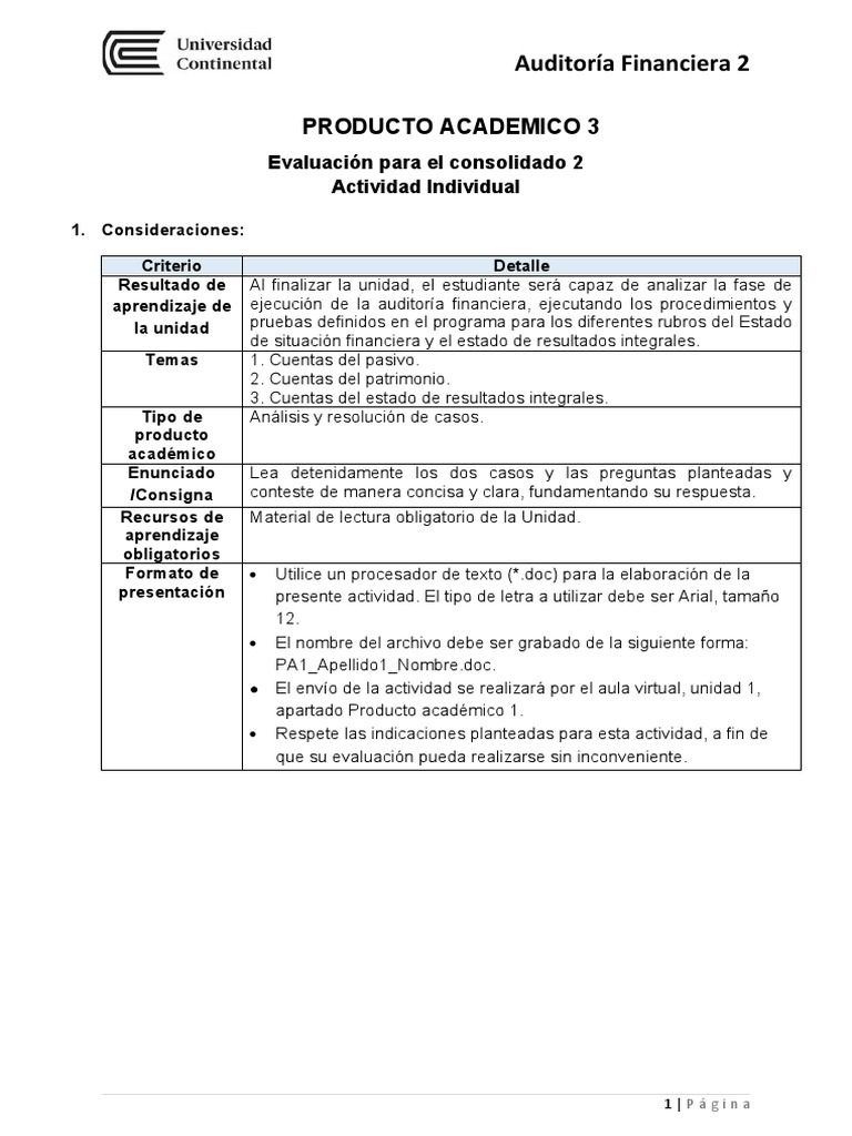 Producto Academico 3-Auditoria Financiera 2 | Descargar gratis PDF | Auditoría | Contabilidad
