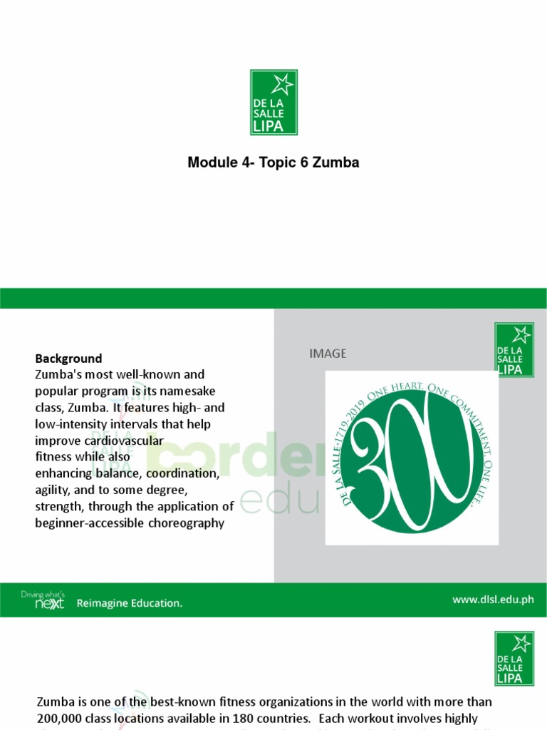 Module 4 - Topic 6 Zumba | PDF | Physical Fitness | Management Of Obesity