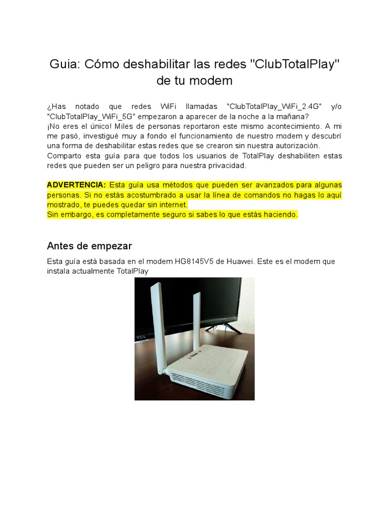 Guia - Como Deshabilitar Las Redes - ClubTotalPlay - de Tu Modem | PDF | Contraseña | Interfaz ...