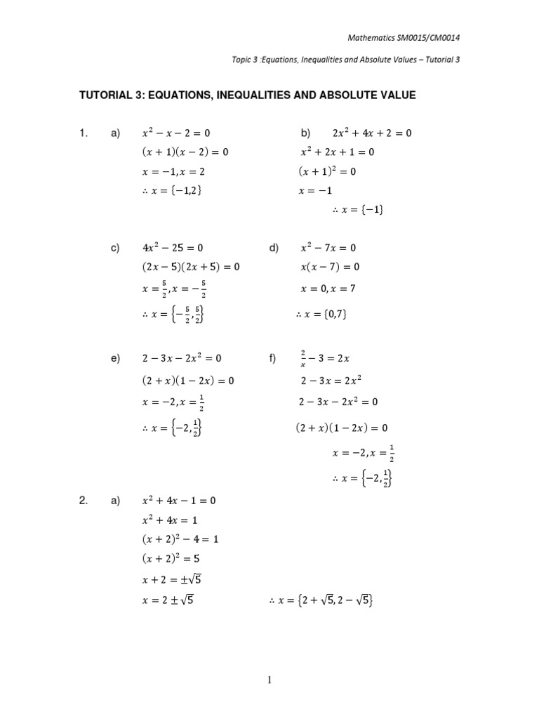 Tutorial 3 Answer Scheme Tutorial | PDF | Inequality (Mathematics) | Equations