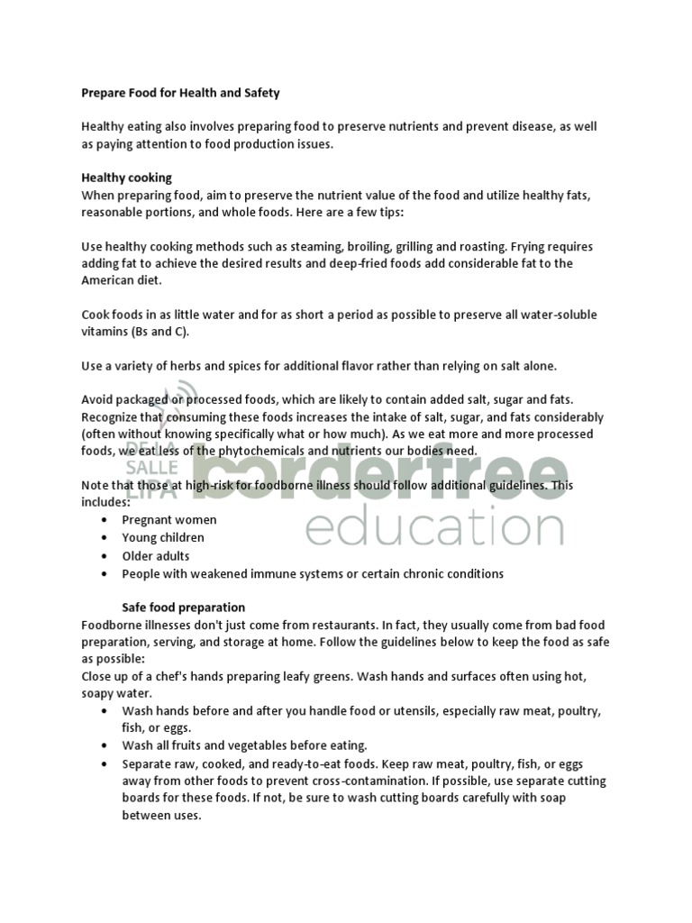 Food Preparation for Health & Safety | PDF | Foods | Cooking