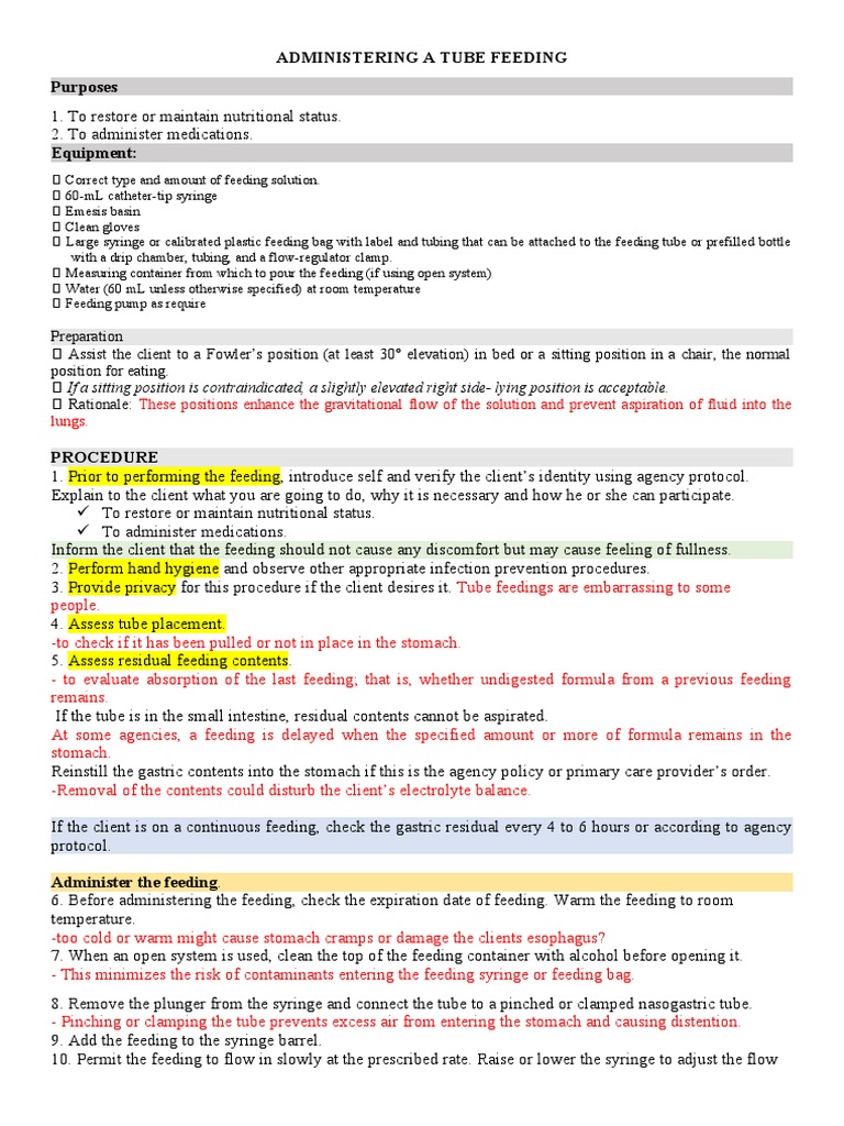 ADMINISTERING-A-TUBE-FEEDING Checklist | PDF | Syringe | Clinical Medicine