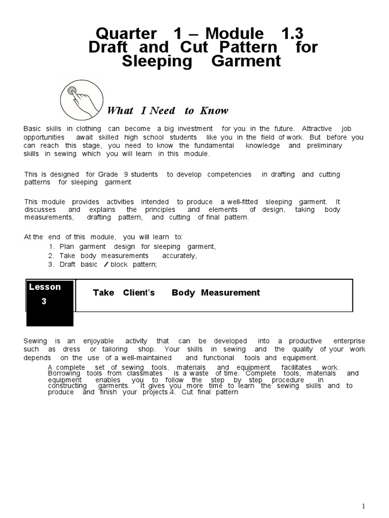 Draft Sleeping Garment Pattern | PDF | Sewing | Seam (Sewing)