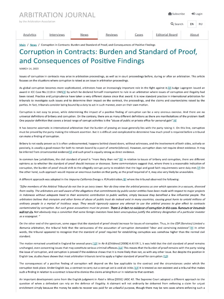 Corruption in Contracts - Burden and Sta... and Consequences of ...