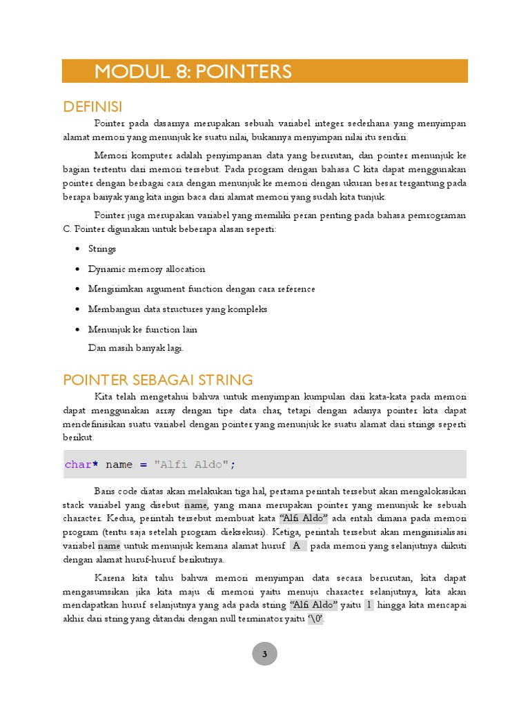 Modul 8 - Pointer | PDF | Metode & Bahan Ajar