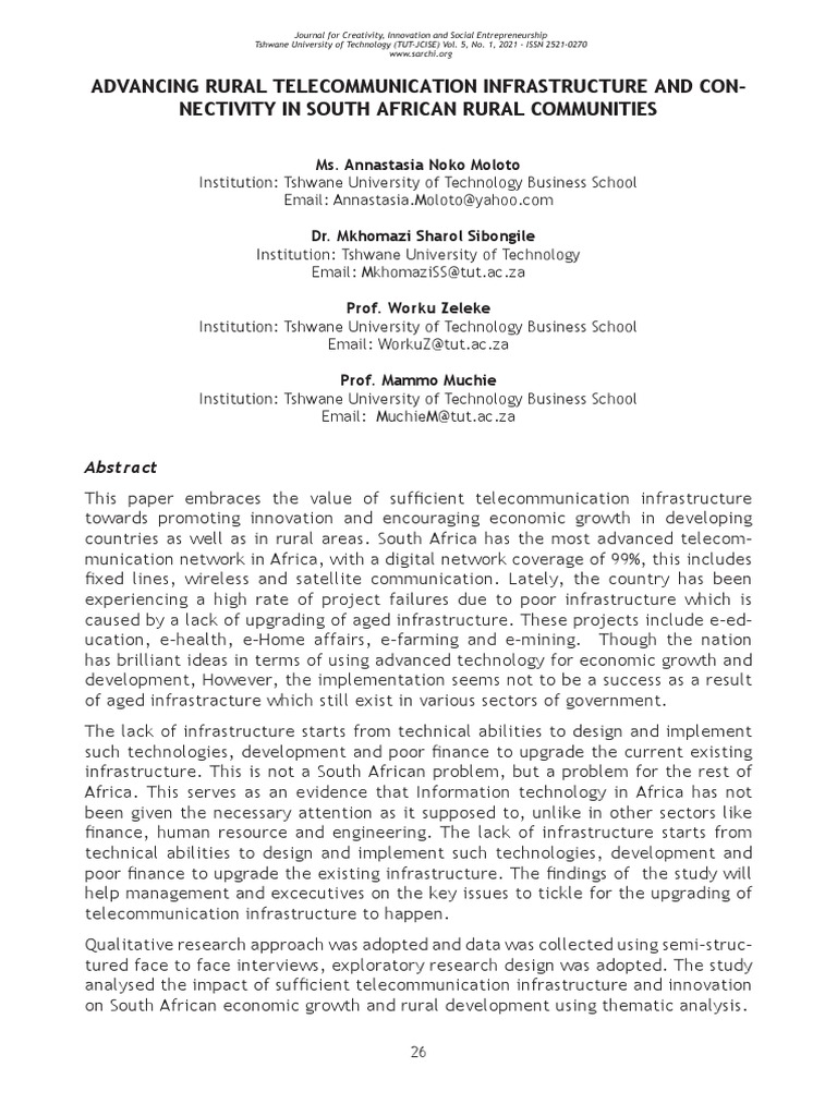 ADVANCING RURAL TELECOMMUNICATION INFRASTRUCTURE AND CONNECTIVITY IN ...