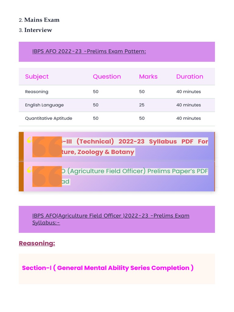 IBPS AFO (Agriculture Field Officer) 2022-23 Syllabus, Exam Pattern 2 | PDF | Agriculture ...