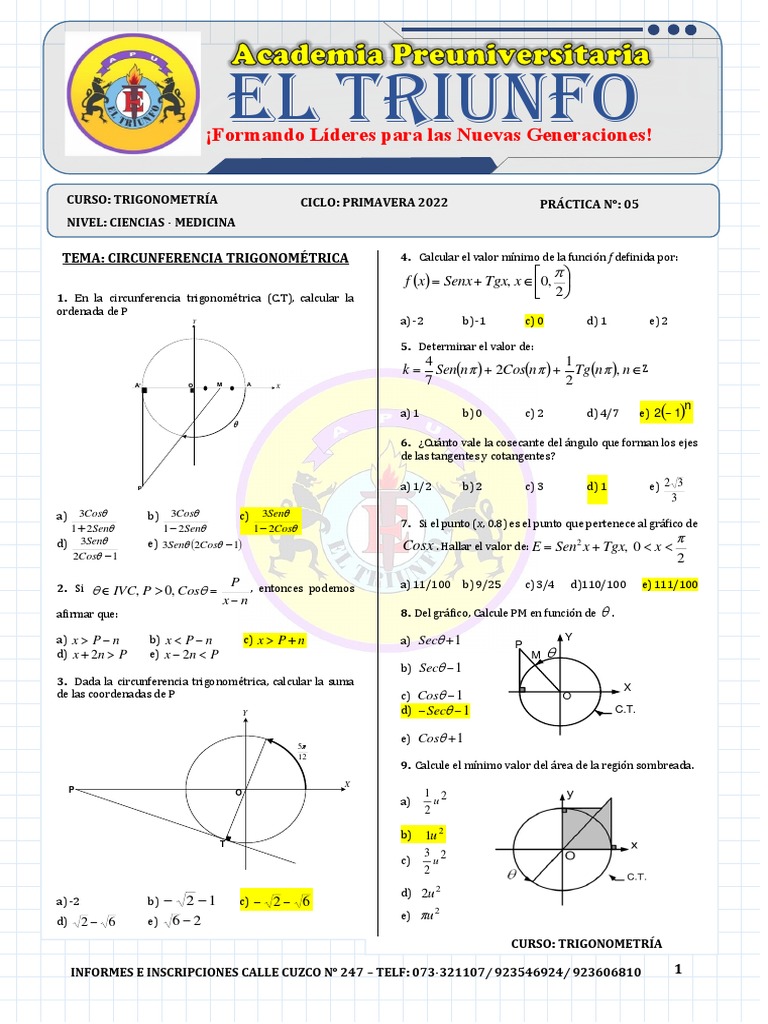 Apuet-Primavera 22-Trig-P.05-Preu-C.m-Claves | PDF | Trigonometría | Análisis complejo