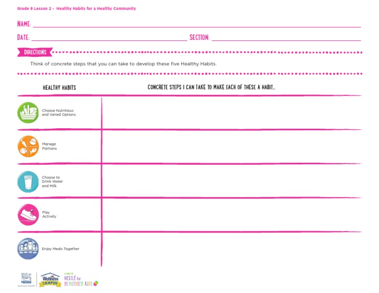 Lesson 2 - Healthy Habits For A Healthy Community Worksheet 1 | PDF