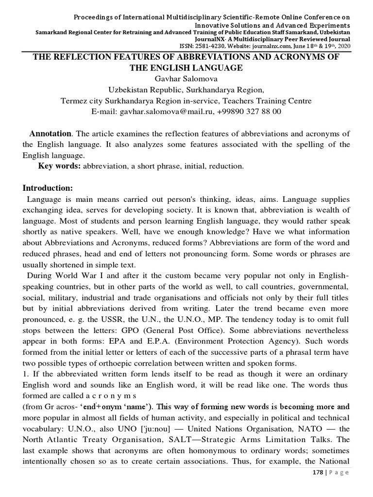 Features of English Abbreviations and Acronyms | PDF | Acronym ...