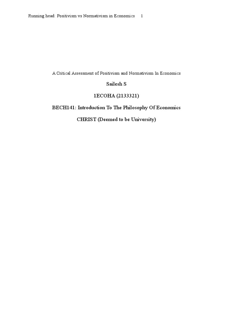 A Critical Assessment of Positivism and Normativism in Economics | PDF ...