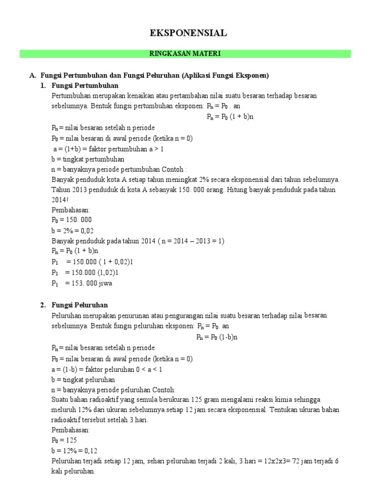 Fungsi Pertumbuhan Dan Fungsi Peluruhan (Aplikasi Eksponen) | PDF | Metode & Bahan Ajar
