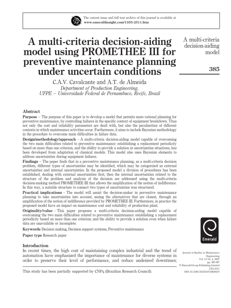 Model Multicriteria | PDF | Decision Making | Reliability Engineering