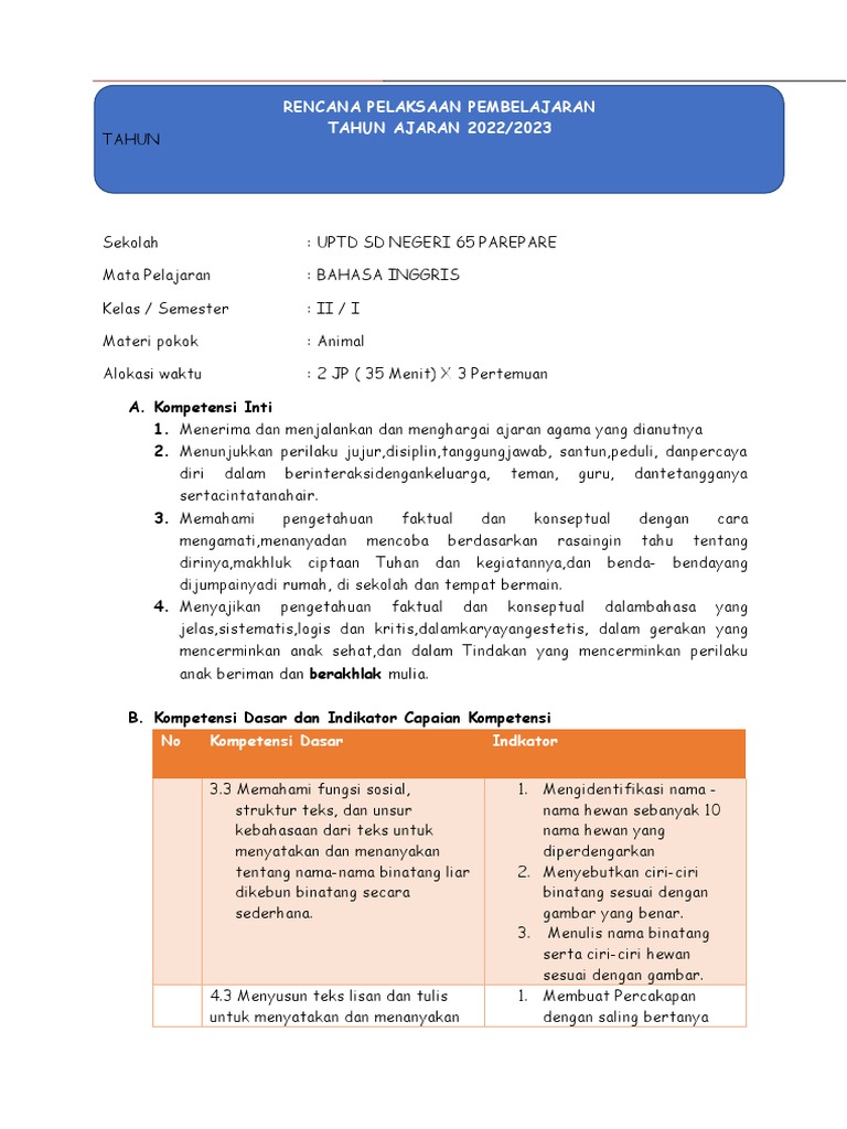 RPP PBL Kelas 2 Aksi 1 | PDF | Seni & Disiplin Bahasa