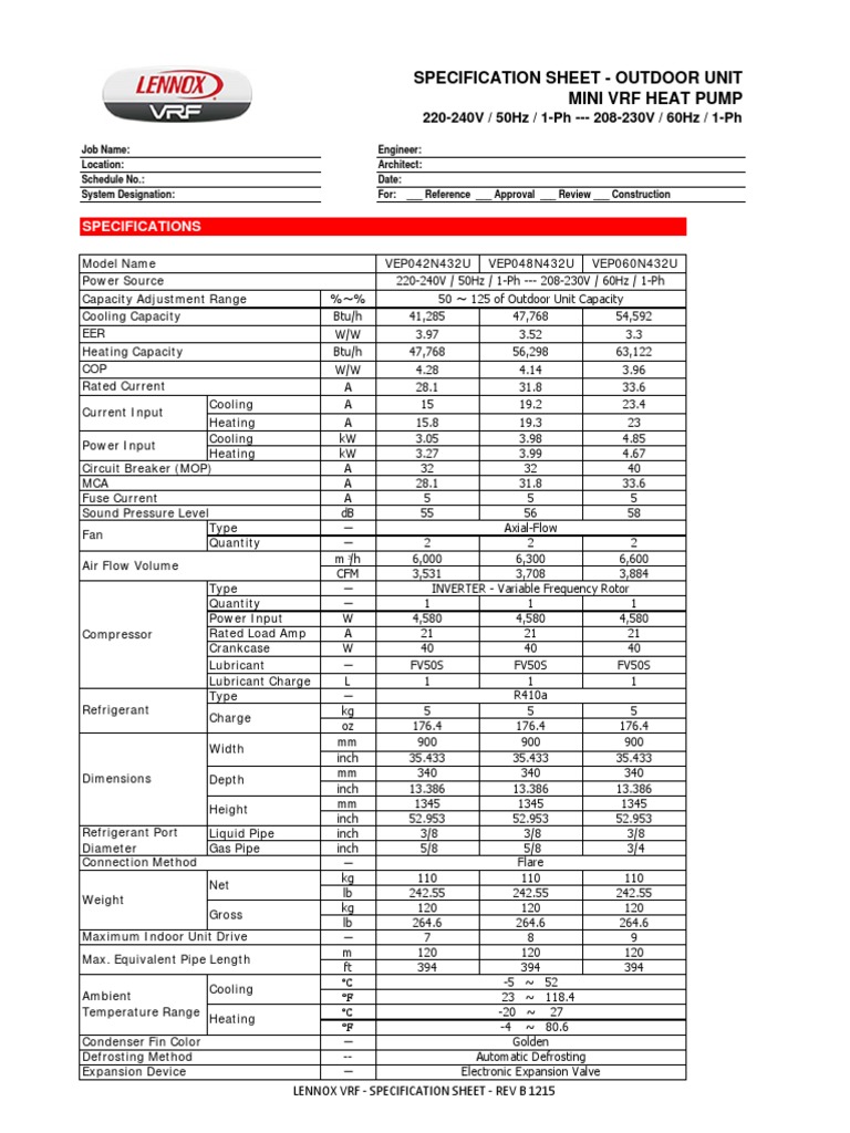 Lennox VRF Heat Pump Specifications | PDF | Pipe (Fluid Conveyance ...