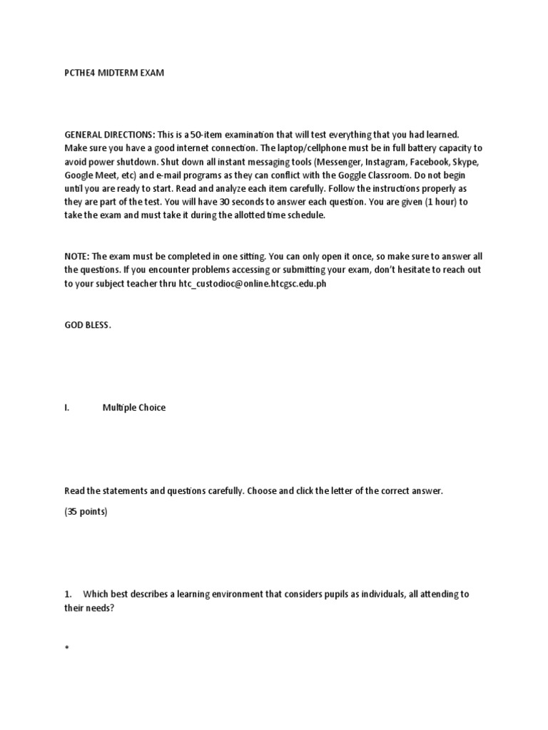 Pcthe4 Midterm Exam | PDF | Inclusion (Education) | Special Education