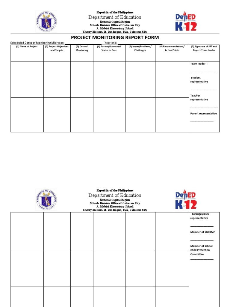 Project Monitoring Form For Sip Pdf