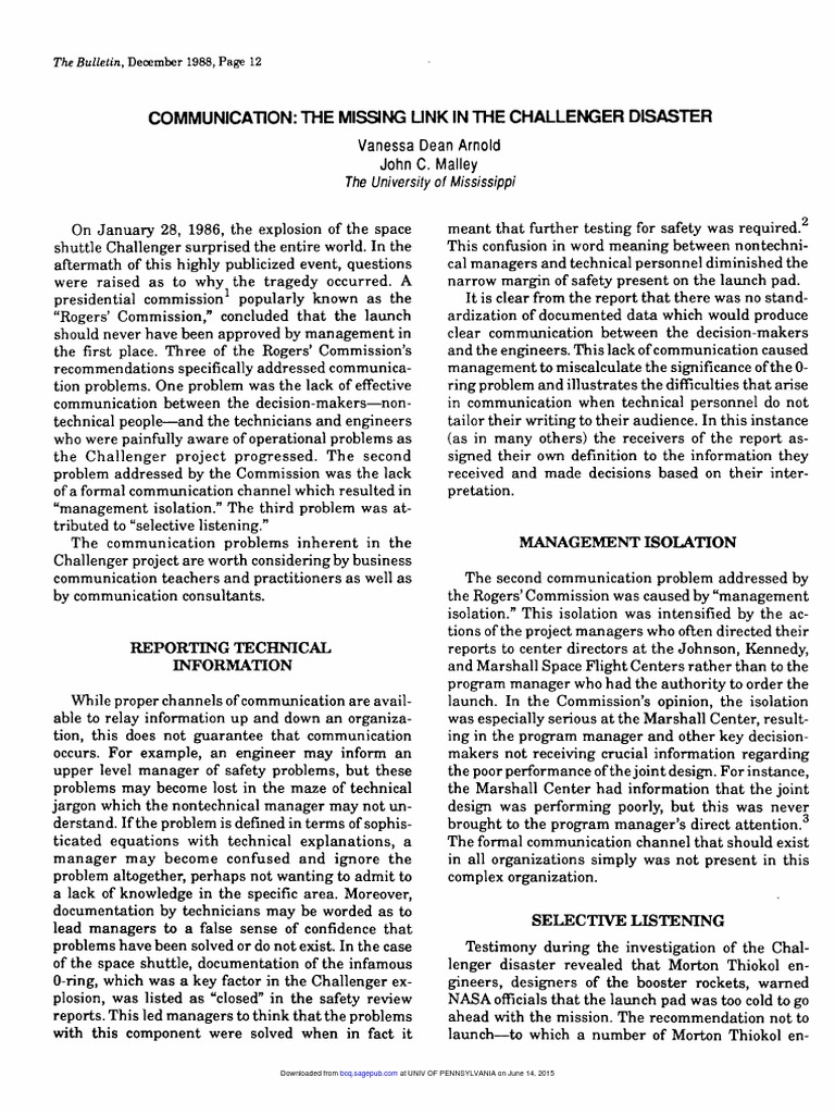 Communication in Challenger Disaster | PDF | Information | Space Shuttle Challenger