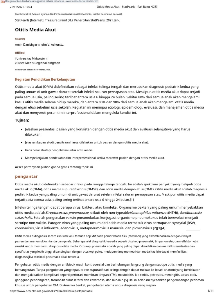 Acute Otitis Media - StatPearls - NCBI Bookshelf (1) .En - Id | PDF