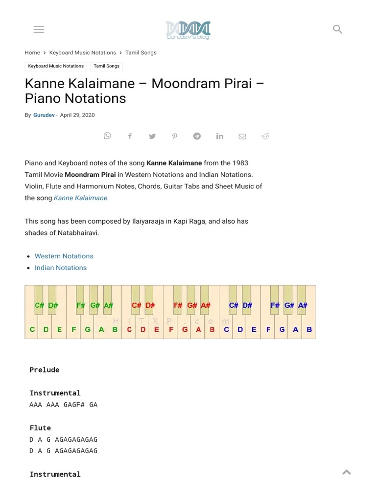 Kanne Kalaimane - Moondram Pirai - Piano Notations - HitXP | PDF | Classical And Art Music ...