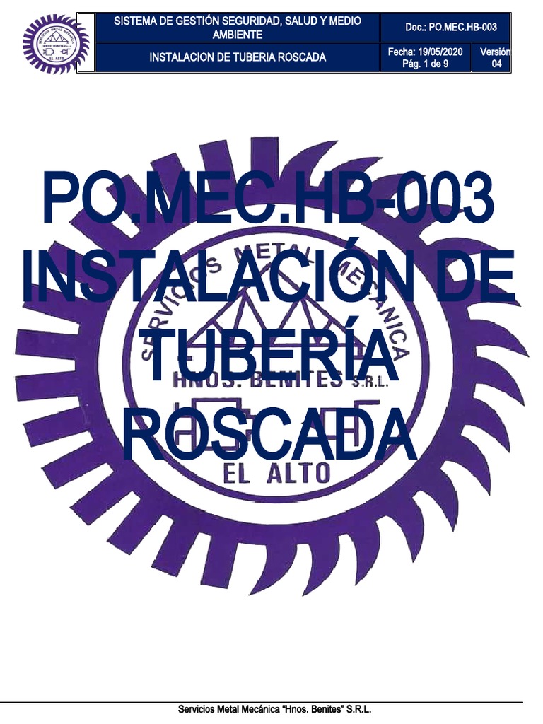 Instalación de Tubería Roscada ERFV | PDF | Lavado de manos | Riesgo