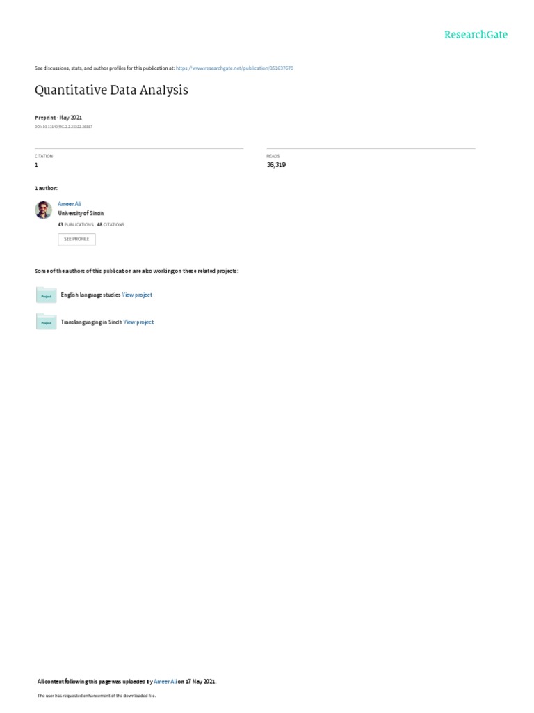 Quantitative Data Analysis Guide | PDF | Sampling (Statistics) | Statistics