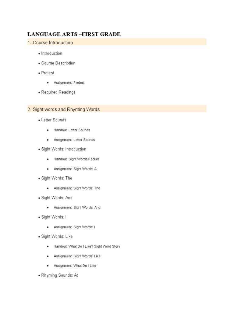 First Grade Language Arts Curriculum | PDF | Verb | Vocabulary