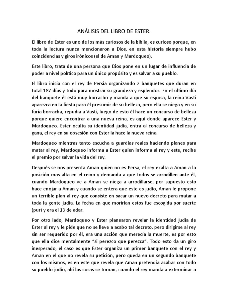 Análisis del Libro de Ester en la Biblia | PDF | Esther | Libro de Ester