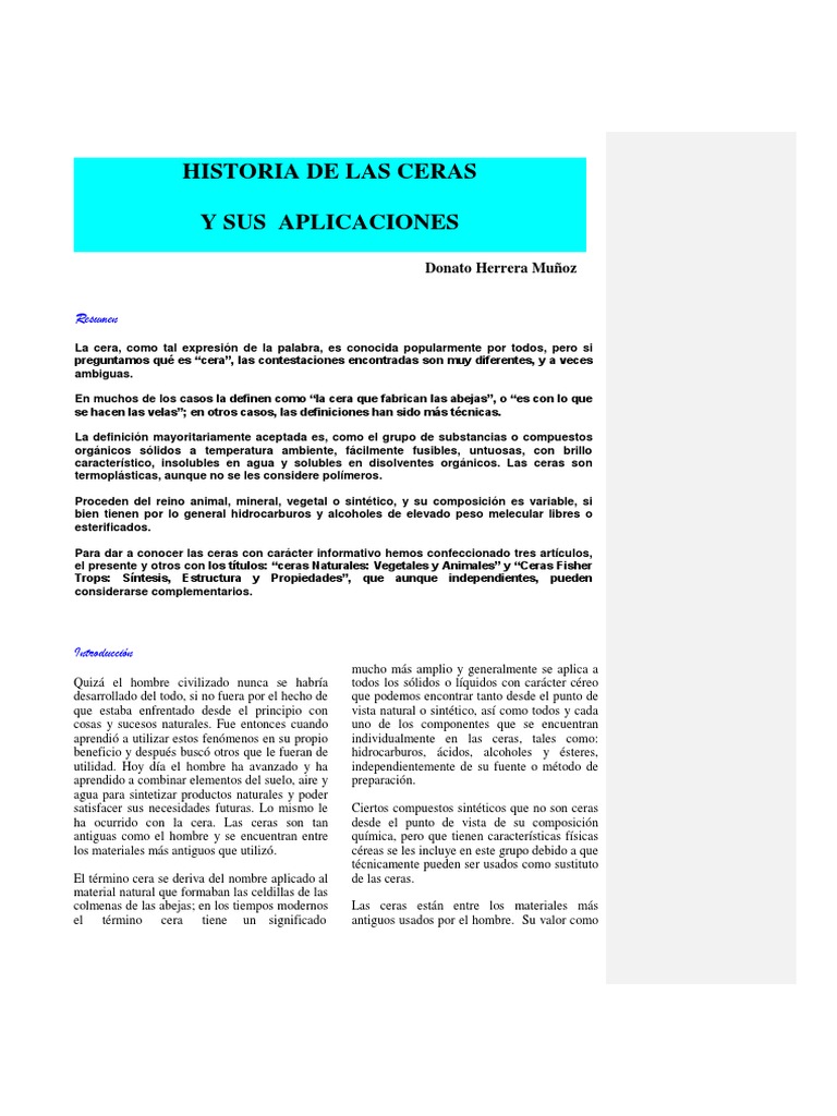 Estructura y Historia de las Ceras | PDF | Cera | Ester
