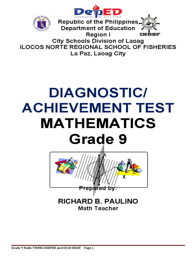 Diagnostic and Achievement Test Math 9-2022 | PDF | Quadratic Equation ...