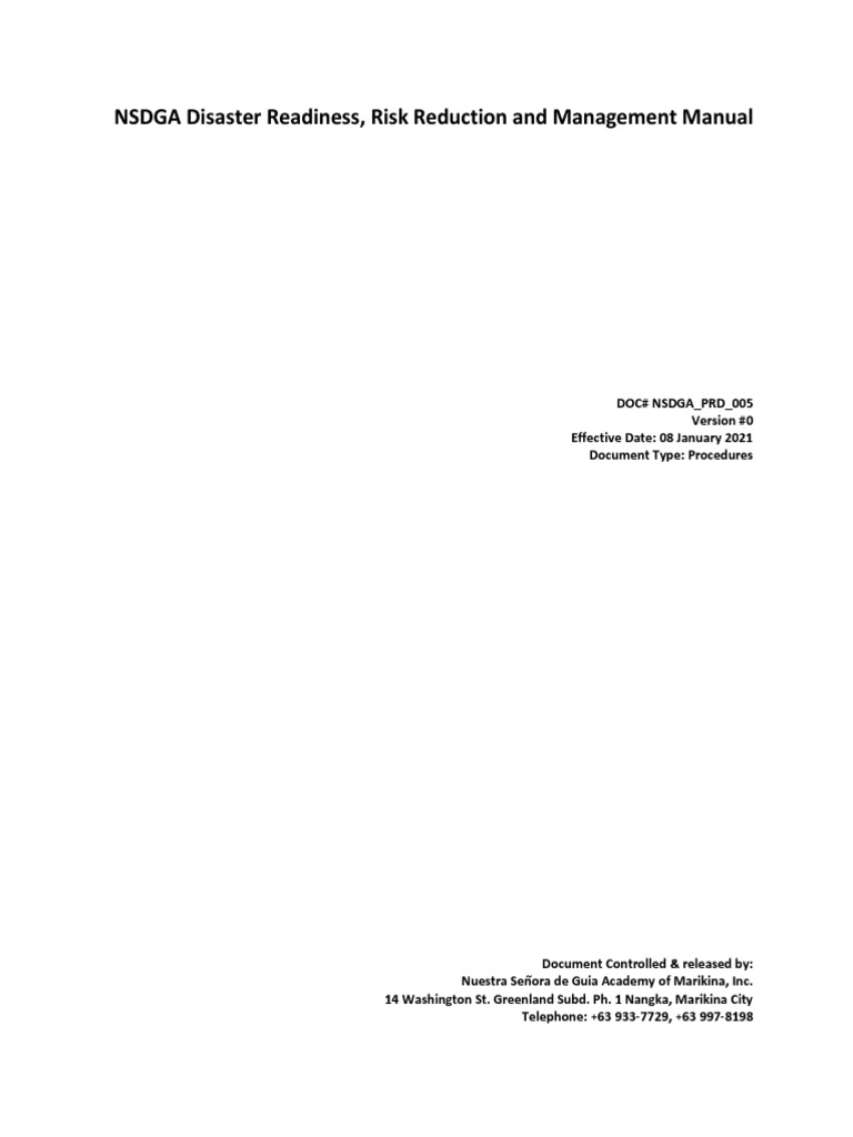 NSDGA of Marikina - School Disaster and Risk Management Manual | PDF ...