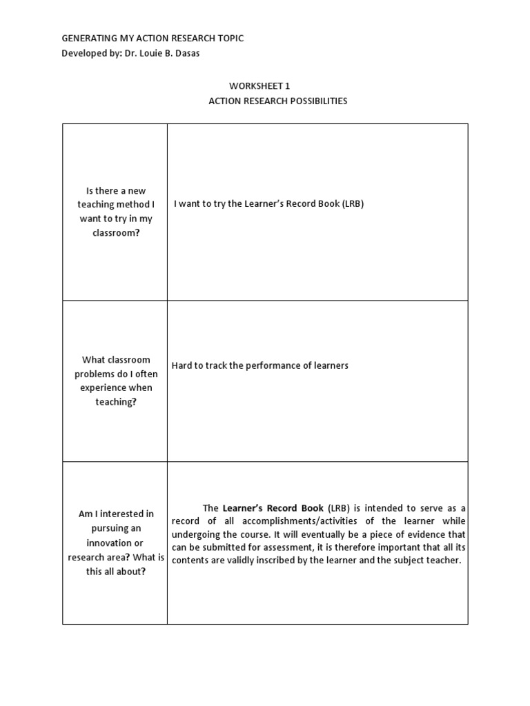 STEM Collab Action Research - Generating Your Topic-Week 2 Output | PDF | Career & Growth