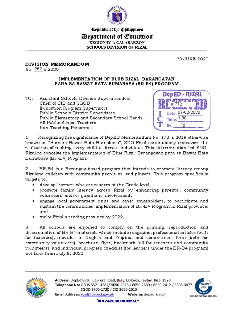 Division Memorandum No. 262, s.2020 | PDF | Linguistics | Pedagogy