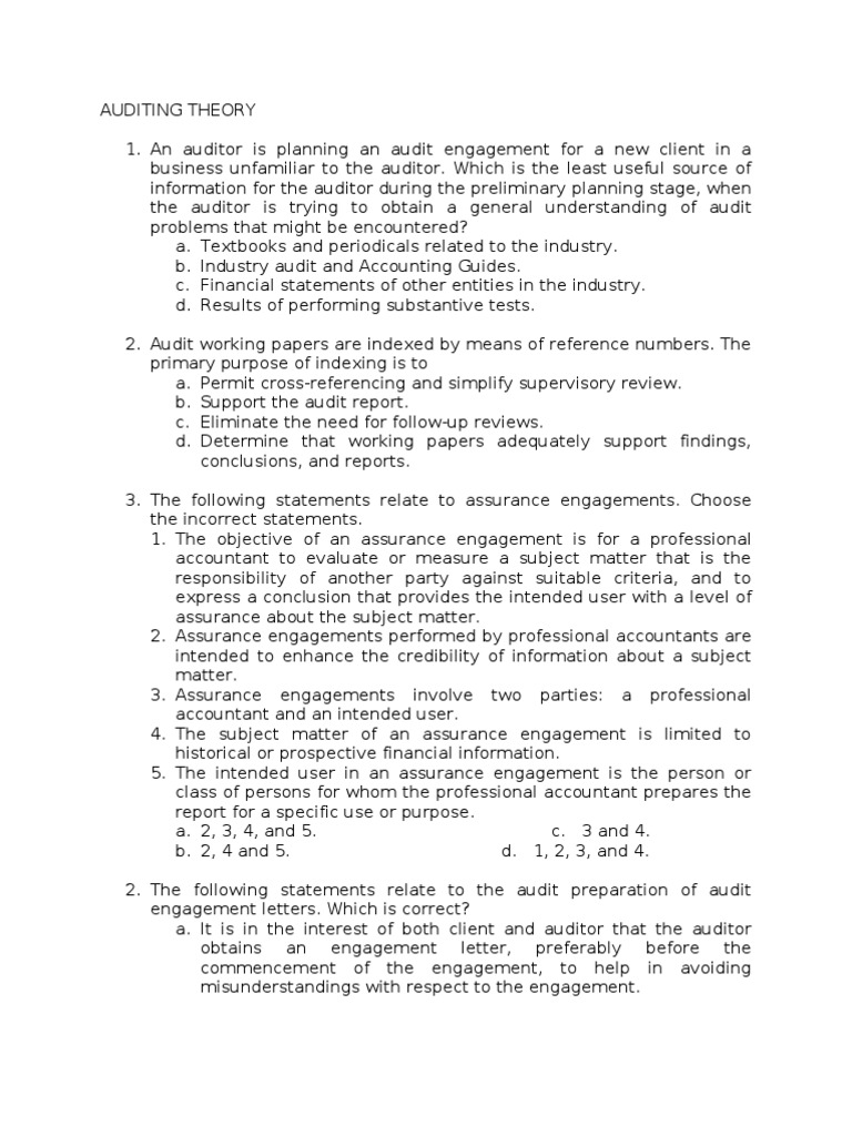 Auditing Theory - Mock Exam Midterms) | PDF | Financial Audit ...