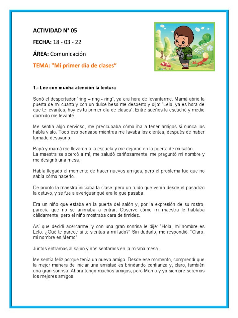 Mi Primer Día De Clases Pdf