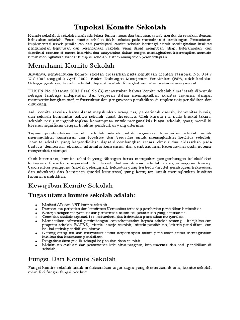Tupoksi Komite Sekolah | PDF