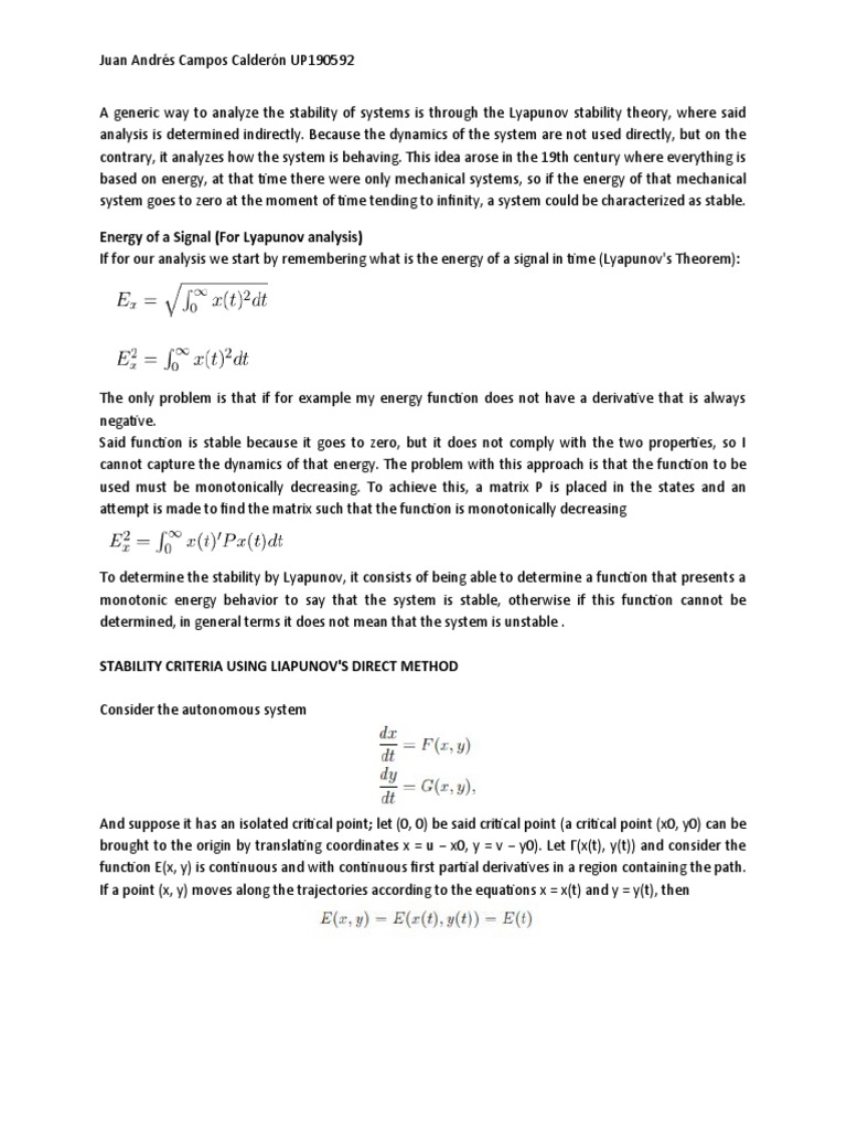 Lyapunov | PDF | Stability Theory | Applied And Interdisciplinary Physics