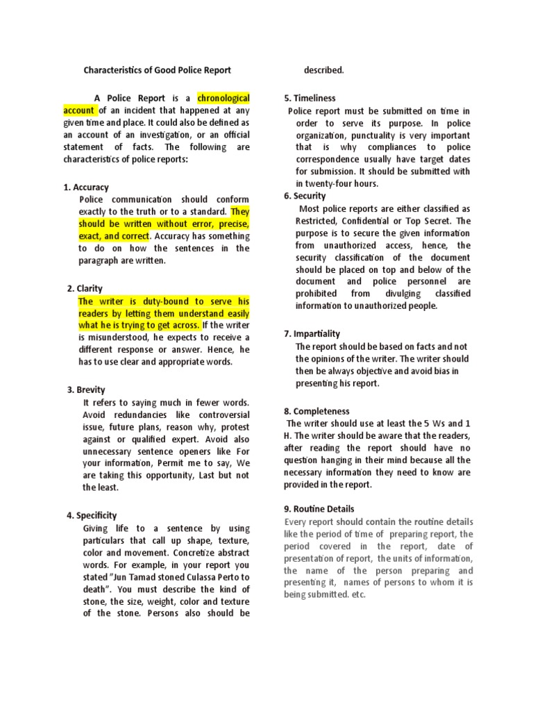Chapter 1 Characteristics-Of-Good-Police-Report-A-Police-Report-Is-A ...