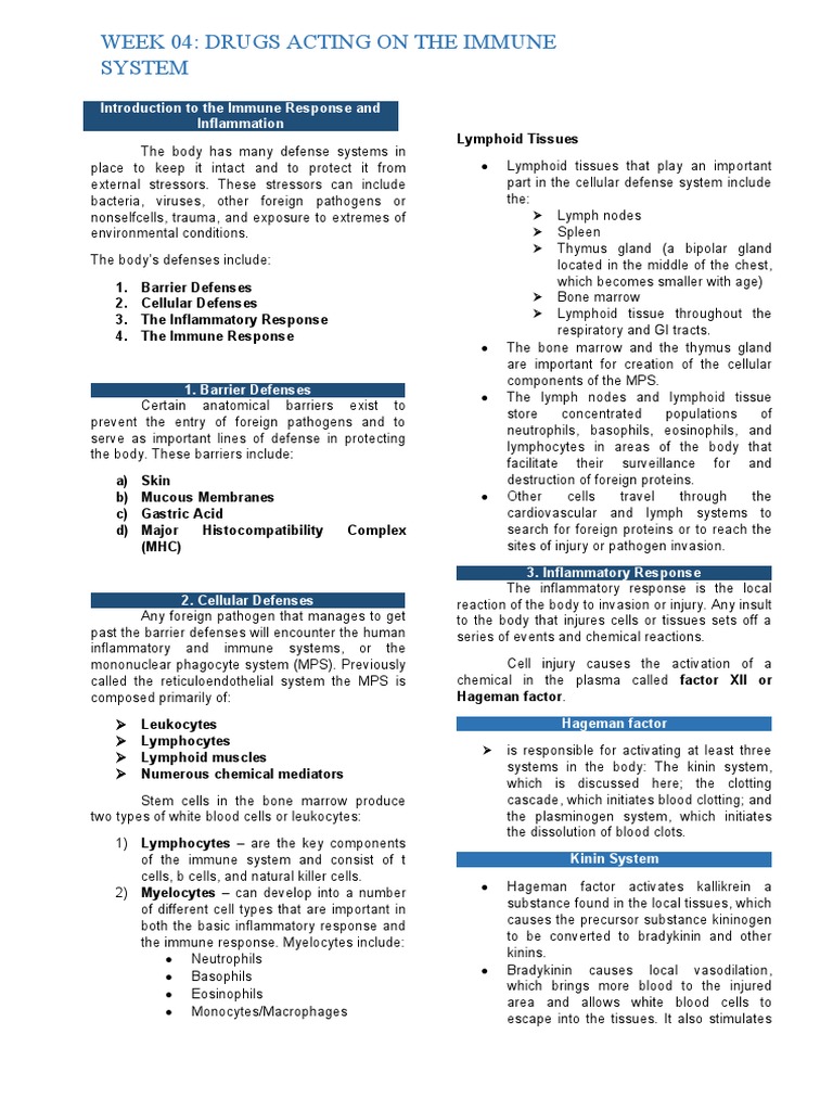 Week 4 - Drugs Acting On The Immune System | Download Free PDF ...