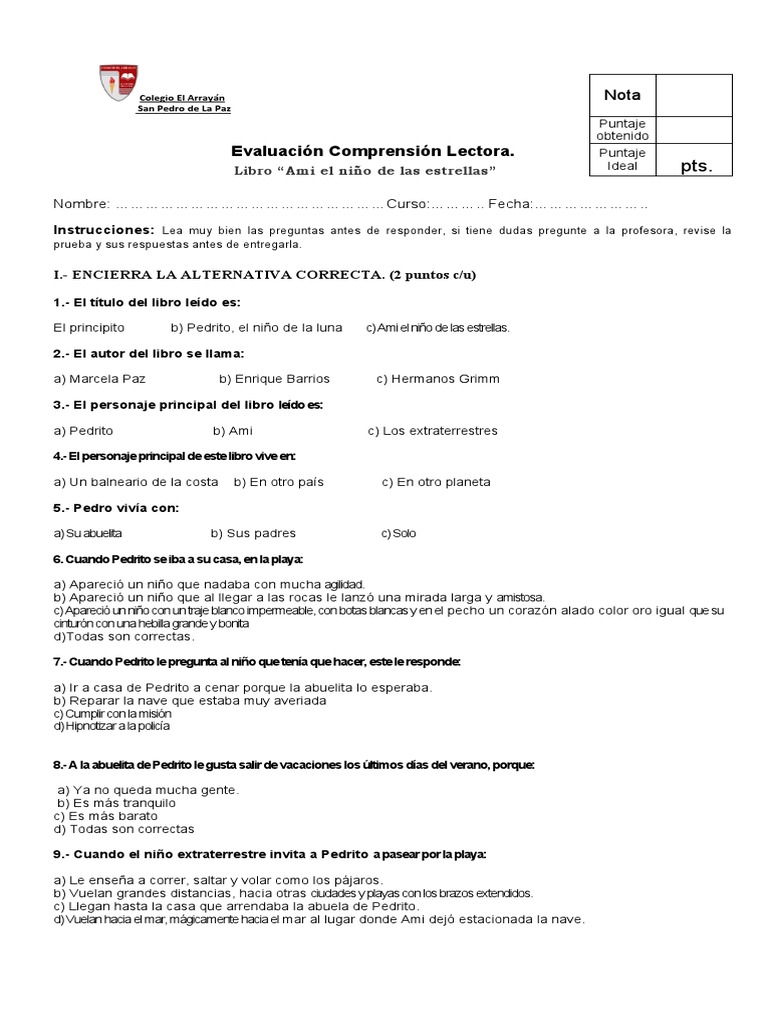 Prueba Ami El Nino de Las Estrellas | PDF