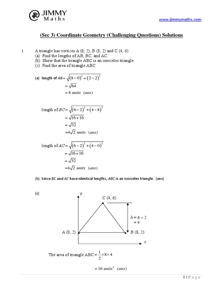 Sec 3 Coordinate Geometry Challenging Questions Solutions Updated 11 ...