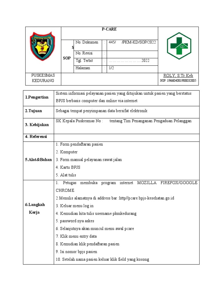 SOP Pendaftaran Pasien BPJS | PDF
