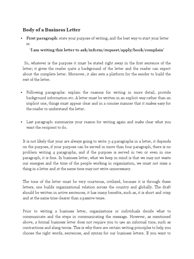 Body of A Business Letter | PDF | Mind | Paragraph