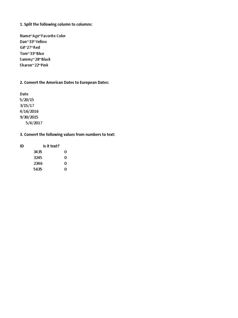 Text To Columns Exercise PDF