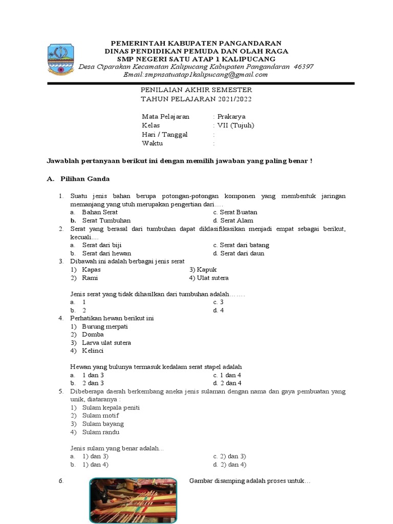 Soal Pas Prakarya Kelas 7 | PDF | Griya & Taman | Sains & Matematika