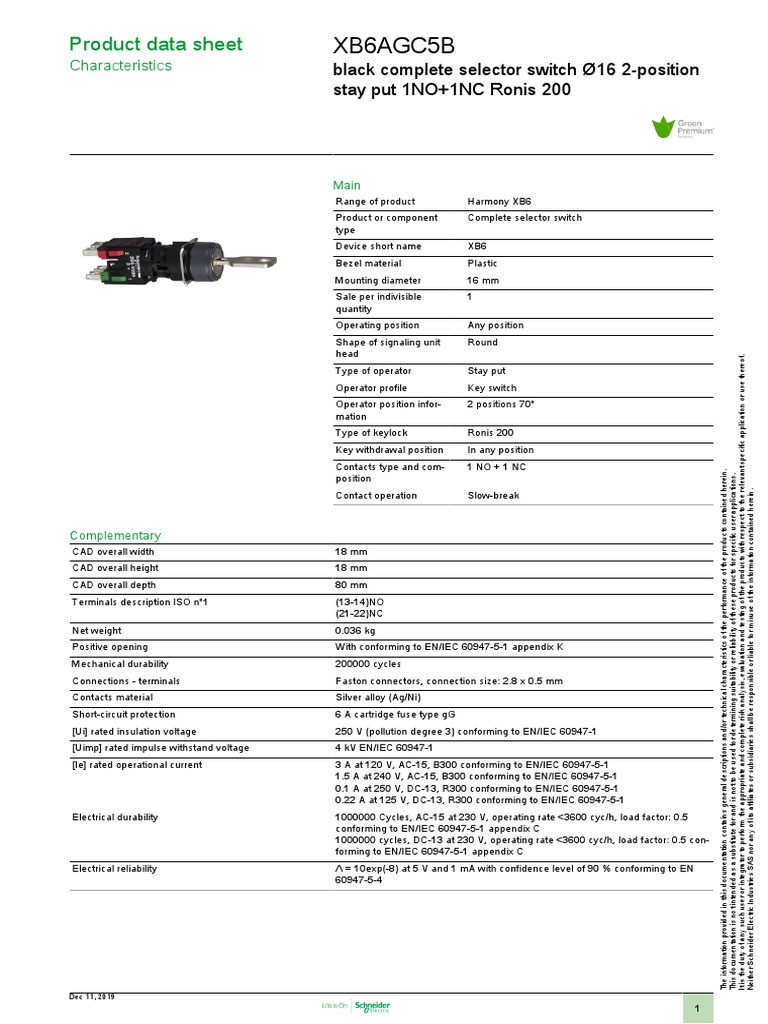 Harmony - XB6 - XB6AGC5B SELECTOR BYPASS | PDF | International ...