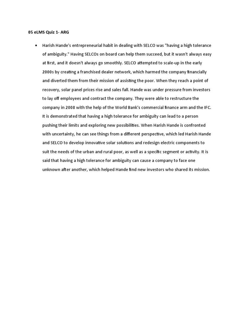 05 eLMS Quiz 1- ARG | PDF