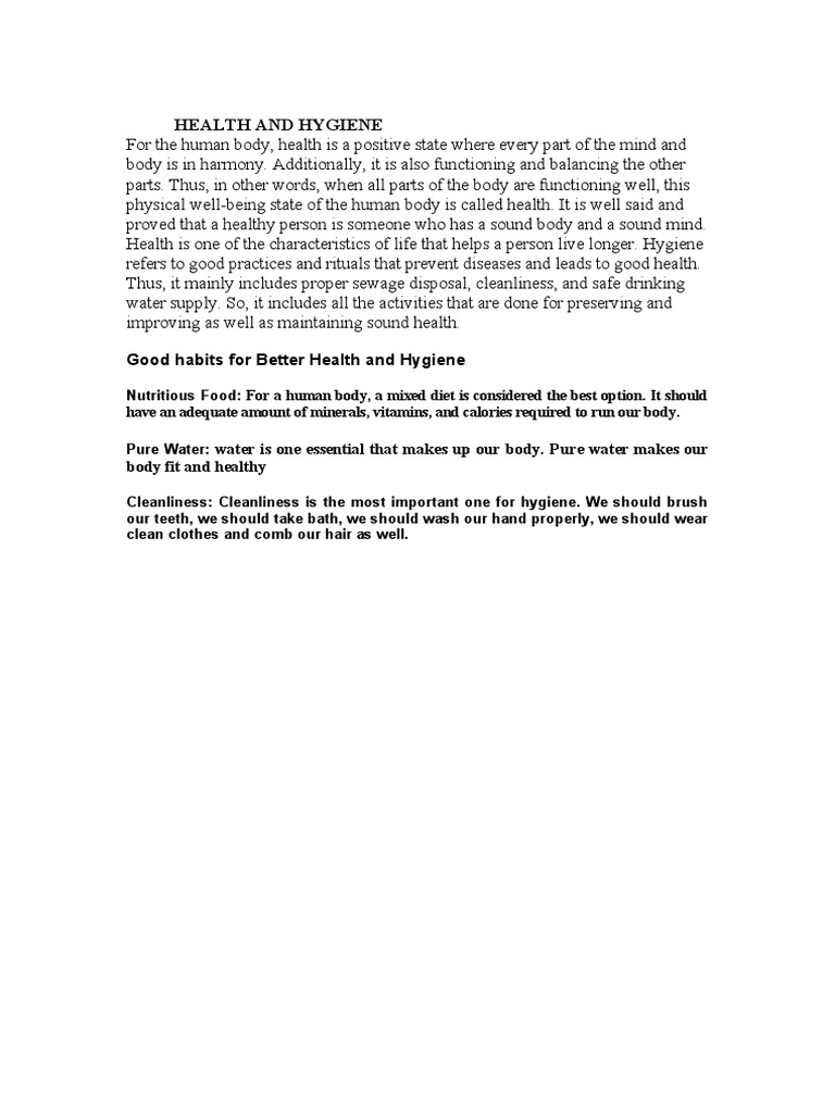 Health and Hygiene | PDF