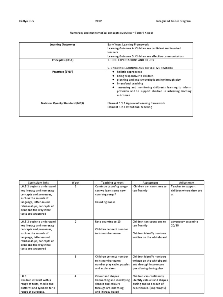 Numeracy Mathematical Concepts Overview Term 3 | PDF | Learning | Literacy