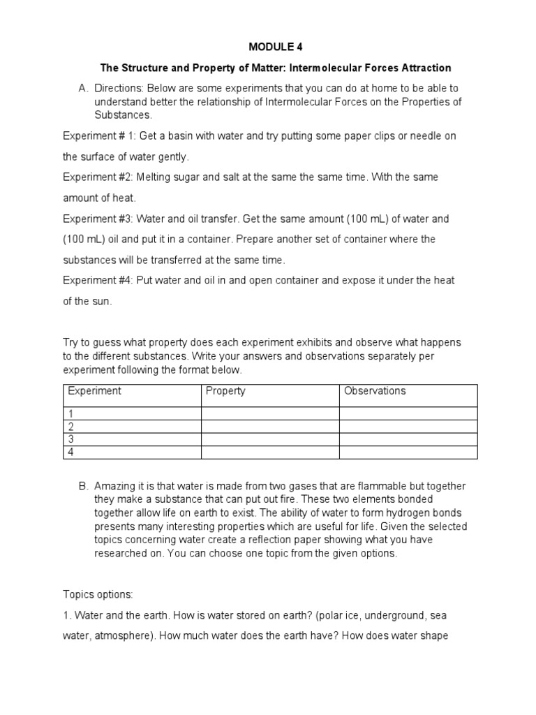 IMFA | PDF | Water | Intermolecular Force